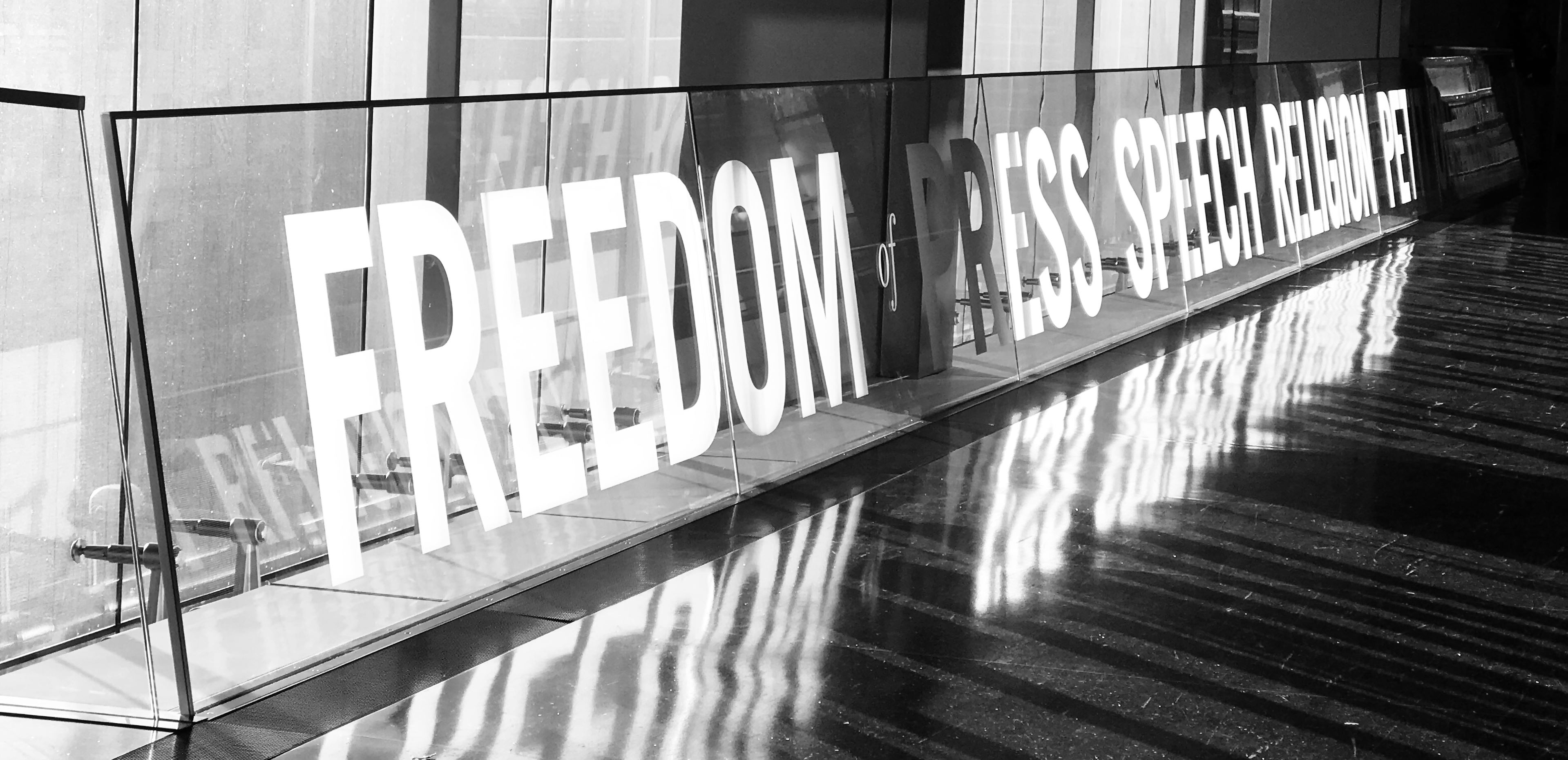 First amendment display at the former Newseum building in Washington, D.C.
