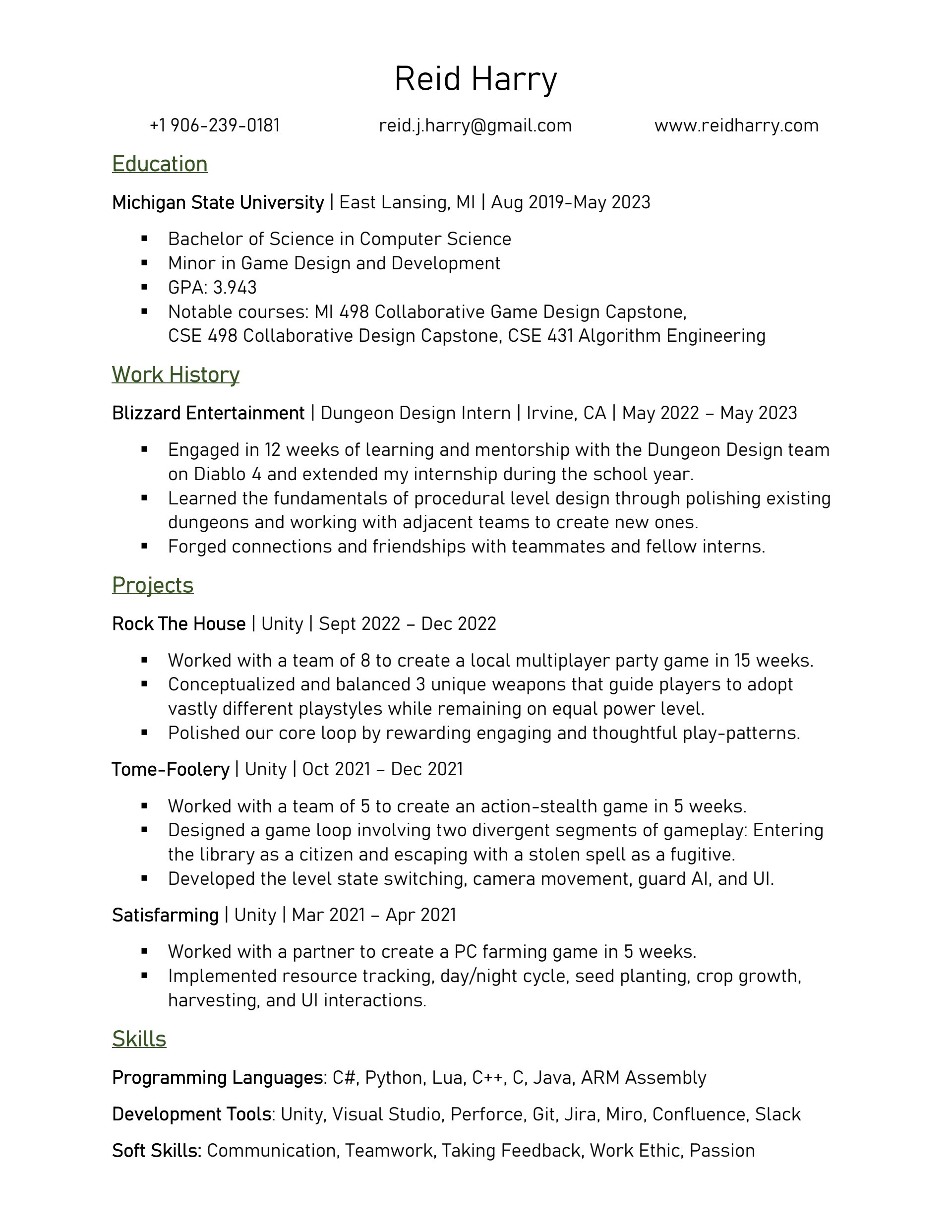 RESUME - Reid Harry