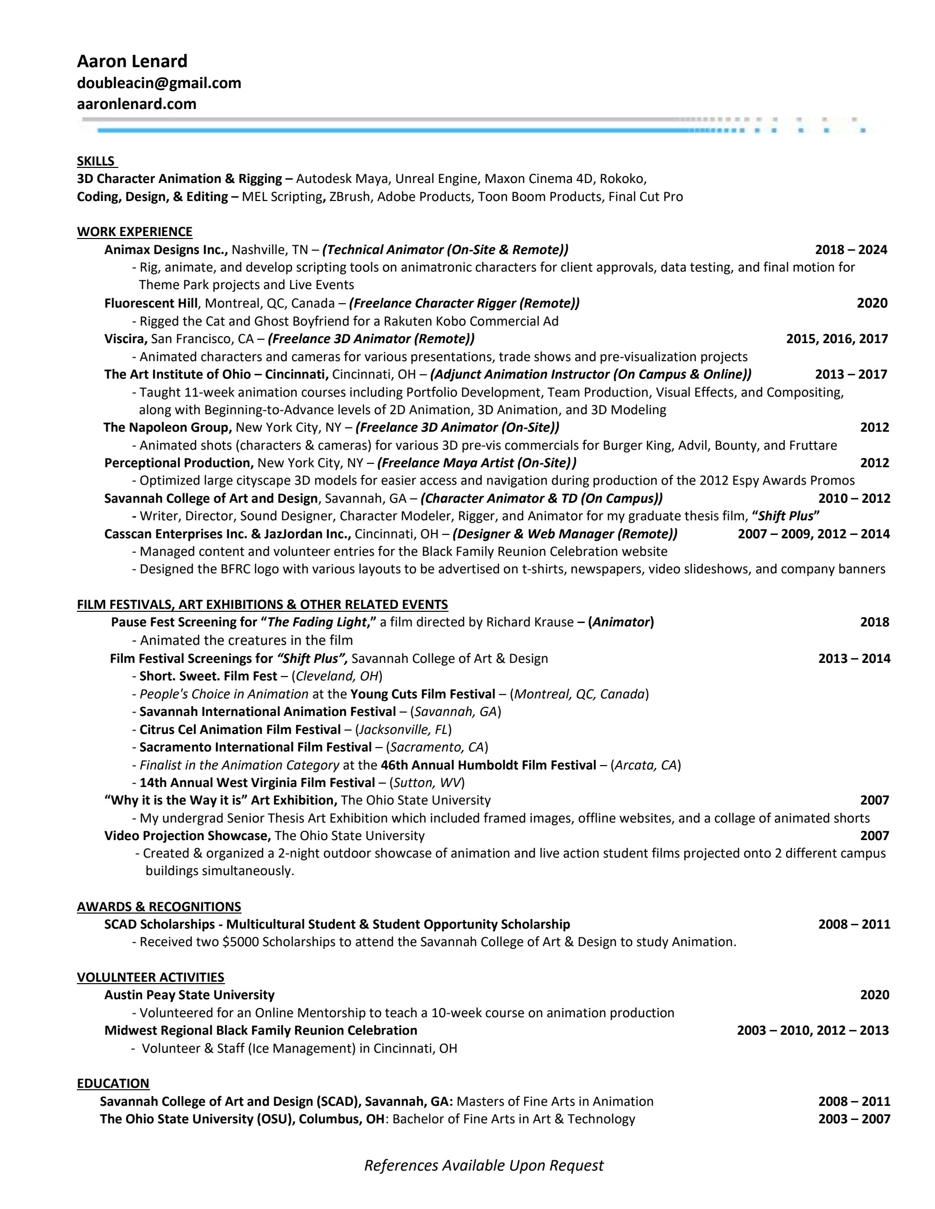 Resume - Aaron Lenard's Portfolio Website