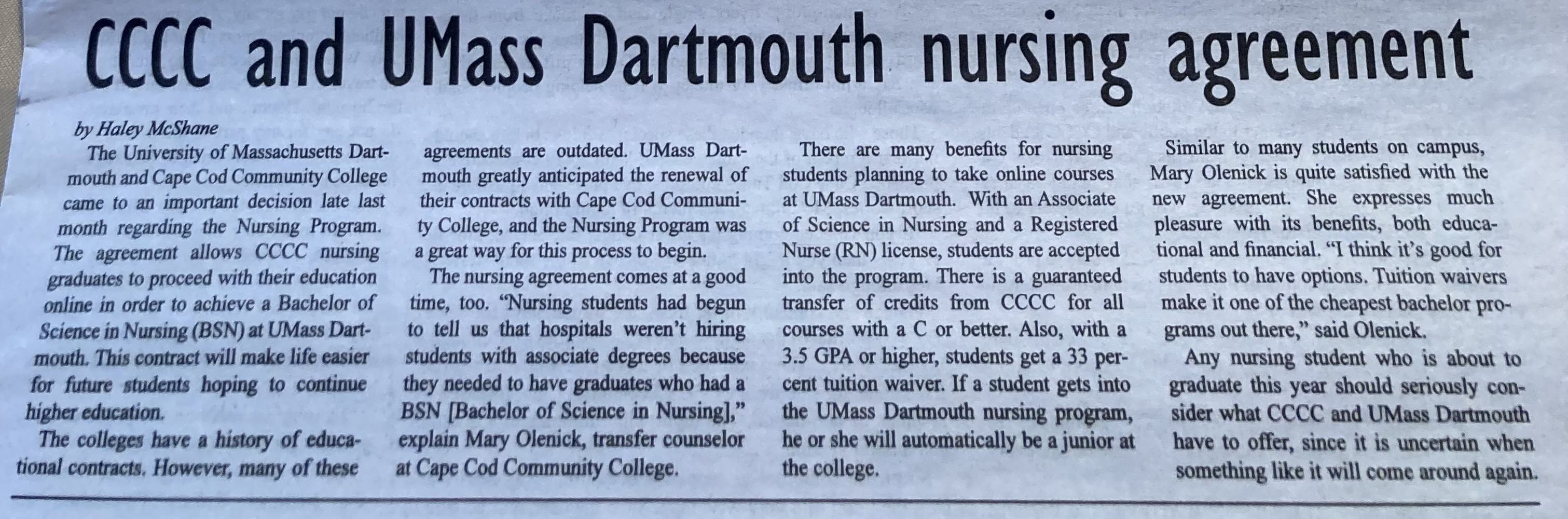 The Mainsheet Newspaper: Cape Cod Community College:4C's and UMass ...